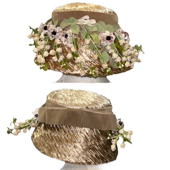 Roberta Bernays | Accessories | Vintage Original Roberta Bernays Straw Floral Velvet Bow Hat ...